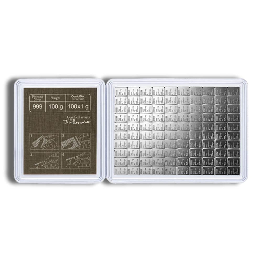 100 x 1 gram Silver Valcambi CombiBar™ (In Assay) | P & F Coin Company